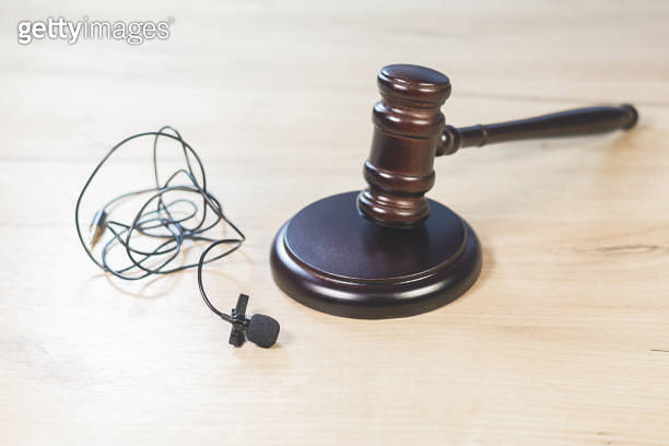 Judge gavel for adjudication and Lavalier microphone. Law and justice ...