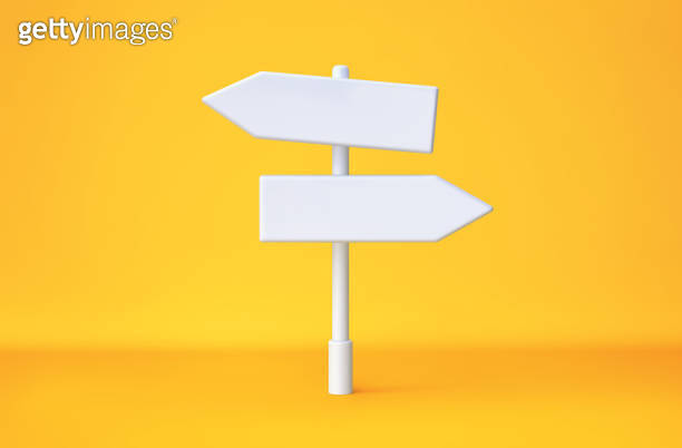 Left and right direction sign on yellow background. Clipping path ...