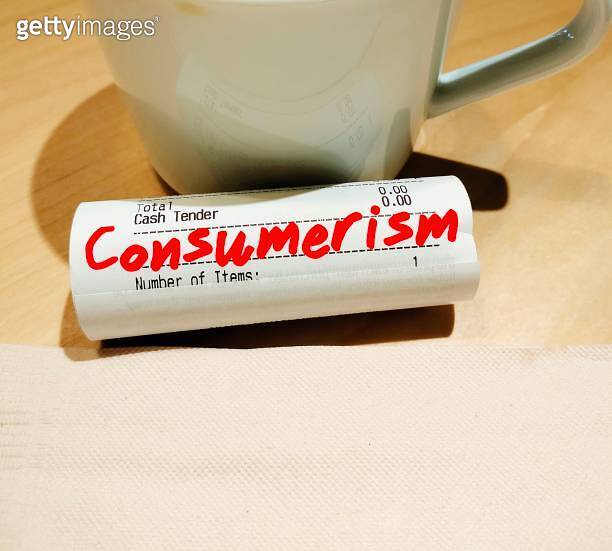 Receipt with handwritten text Consumerism, idea that increasing ...