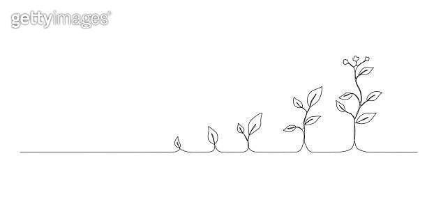 Continuous one line drawing growing plant. Seeds sprout in ground ...