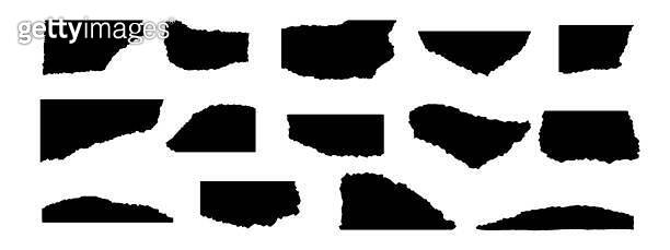 Torn paper frames with ragged edges set. Vector shape of black ...