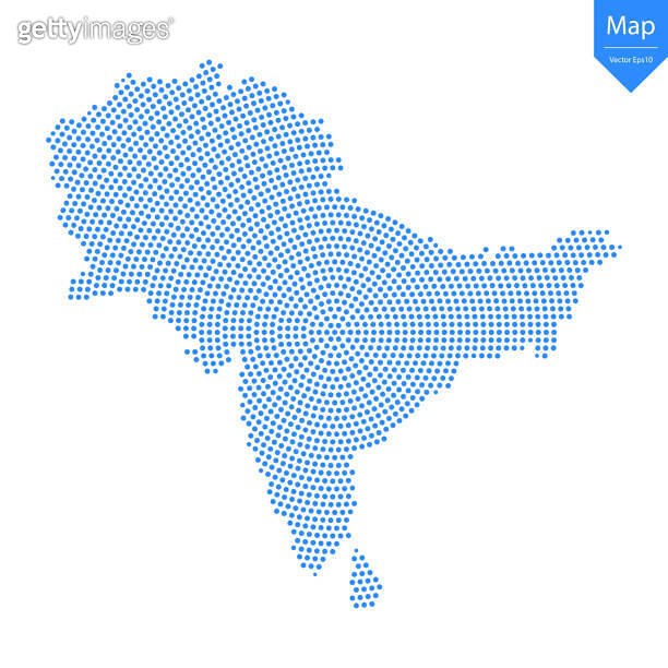 Abstract graphic South Asia map from point blue on a white background ...
