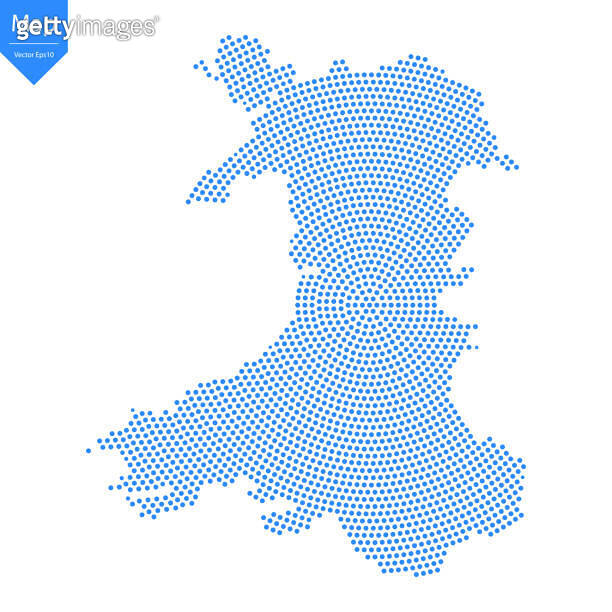Abstract graphic Wales map from point blue on a white background. 이미지 ...