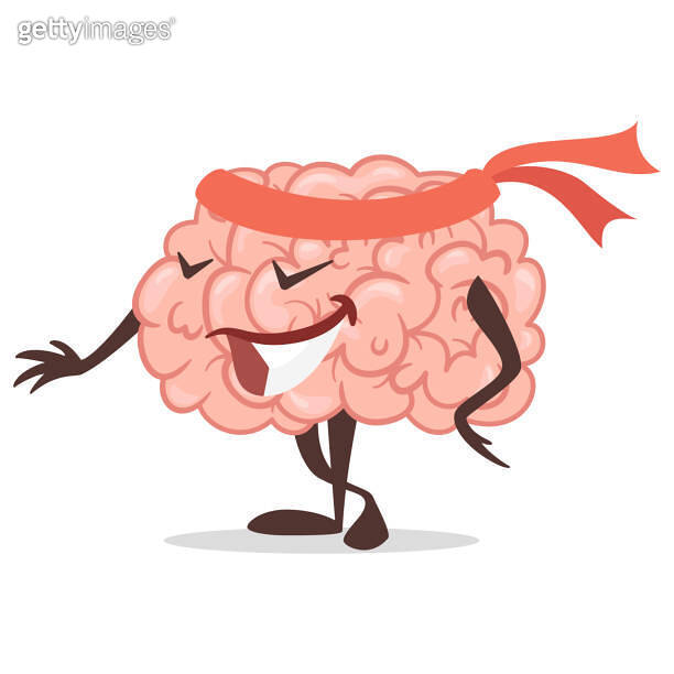 A cartoon brain wearing a red headband stands with arms outstretched ...
