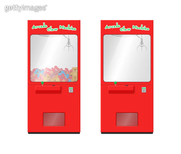 Red arcade grab claw machine with toys and empty set realistic vector ...
