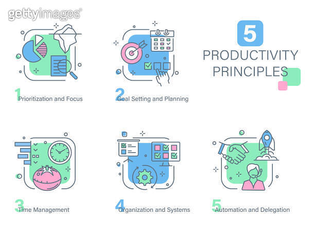Productivity principles steps infographic scheme with line elements ...