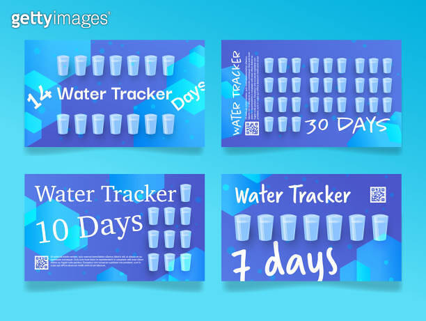 Brightly colored water tracking cards to help you stay hydrated, with ...