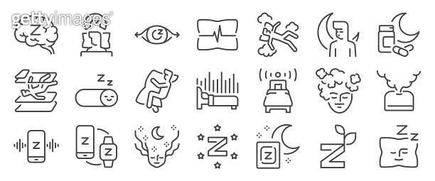 Sleep icon set. It includes sleepy, asleep, dream, deep sleep, sleeping ...