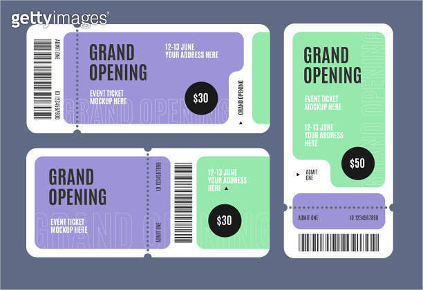 Realistic Detailed 3d Grand Opening Event Ticket Template Mockup Set ...
