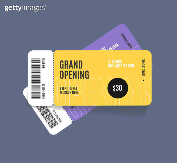 Realistic Detailed 3d Grand Opening Event Two Tickets Mockup Set ...