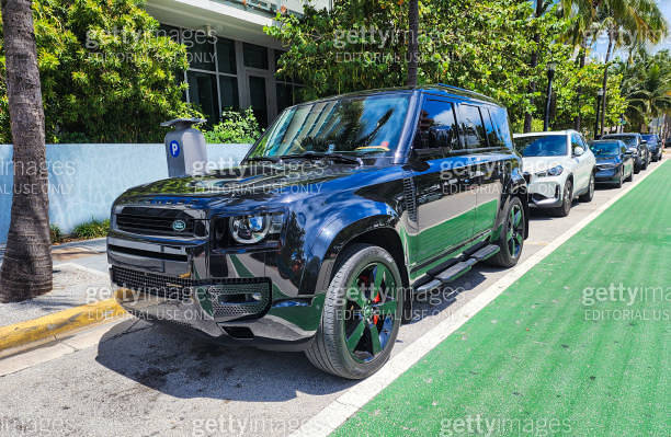 2024 Land Rover Defender suv at ocean drive miami beach. Black ...
