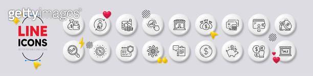 Graph chart, Wallet and Versatile line icons. For web app, printing. White buttons 3d icons ...