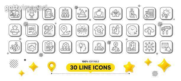 Web3, Cloud upload and Checked calculation line icons pack. For web app. 3d design elements ...