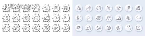 Timer, Ranking stars and Certificate line icons. For web app, printing. Line icons. Vector 이미지 ...