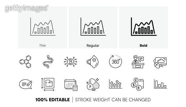 Bitcoin system, Timeline and Phosphorus mineral line icons. For web app, printing. Line icons ...