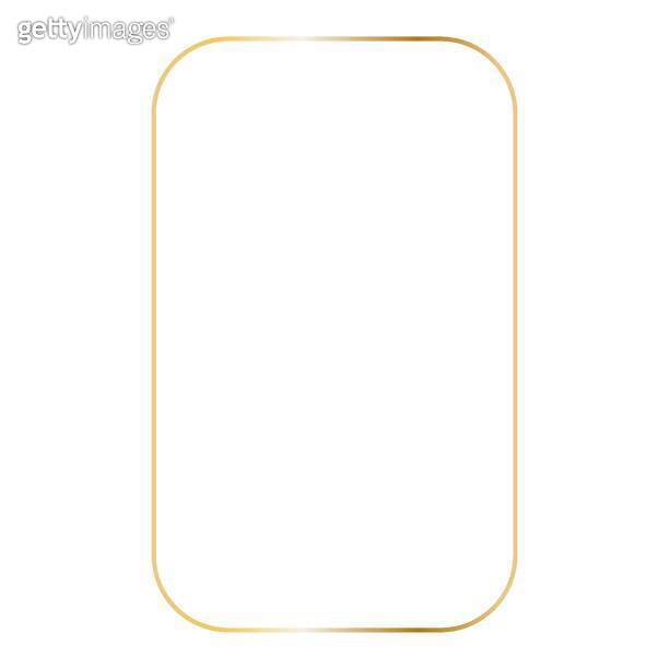 Gold rectangular vertical frame with rounded corners. Vector outline thin aesthetic border for ...
