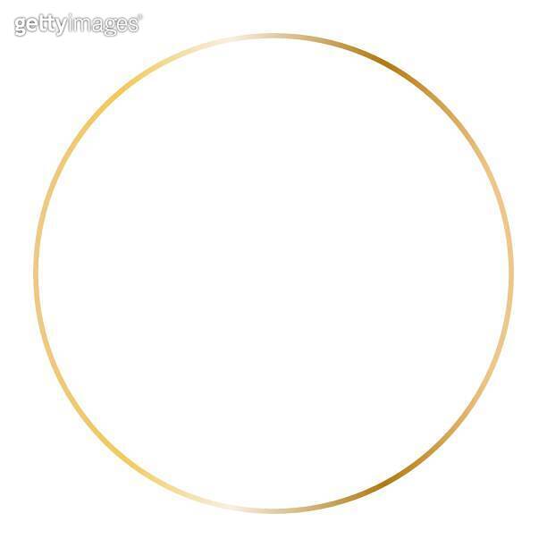 Gold circle frame. Vector outline thin round aesthetic border for ...