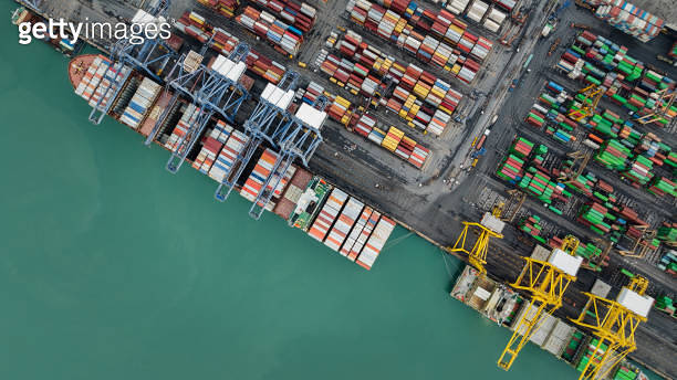 commercial port load and unloading cargo from container ship import and ...