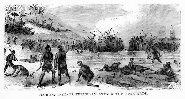 Native Americans Fight Spaniards in Florida, North America,16th Century ...