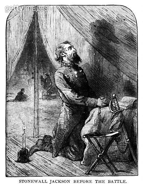 Confederate General Stonewall Jackson Prays before Battle, 19th Century ...