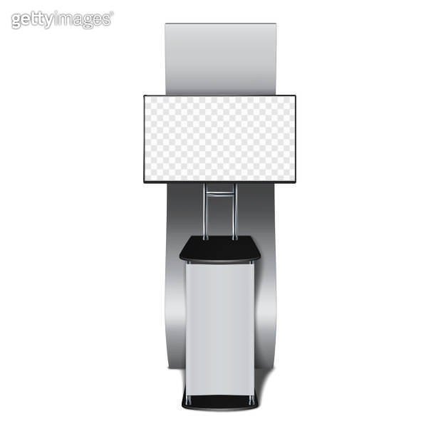 Trade show pop TV counter stand, front view. Vector mock-up. Tradeshow ...