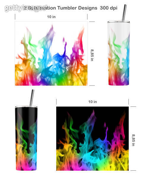 Set of 2 rainbow fire patterns on white and black background ...