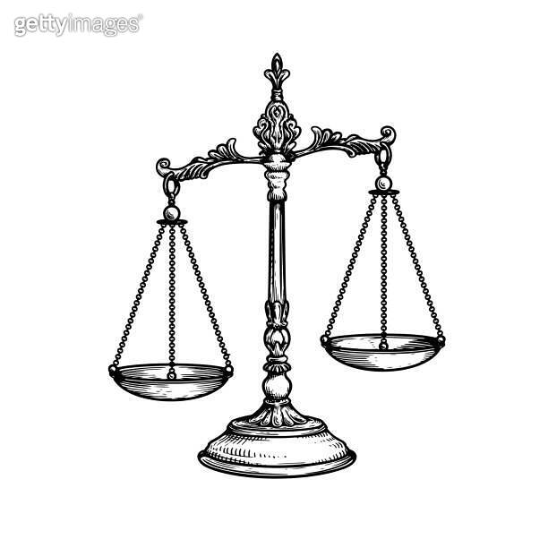 Vintage balance scales. Sketch hand drawn engraving retro style ...