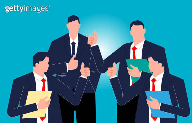 Colleagues or partners respect each other, praise, appreciate or ...