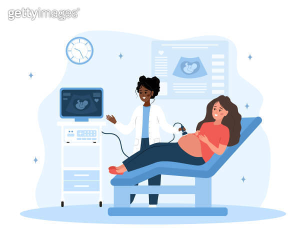 Ultrasound pregnancy screening concept. Female doctor doing fetus ...