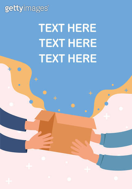 Template unbox, opening box banner, Hands holding box and unboxing on ...