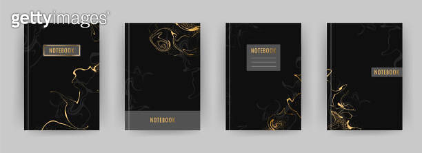 Cover page notebook collection. Templates with golden liquid texture ...