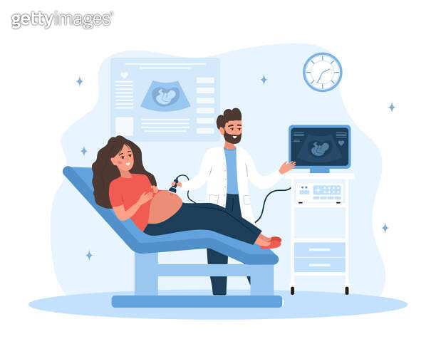 Ultrasound pregnancy screening concept. Male doctor doing fetus ...