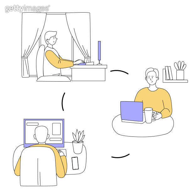 Work from home. People work in team from different locations remotely ...