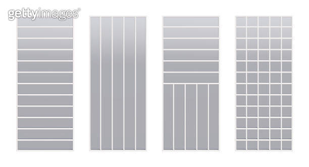 A set 2 of isolated modern partitions with white aluminum frames and ...