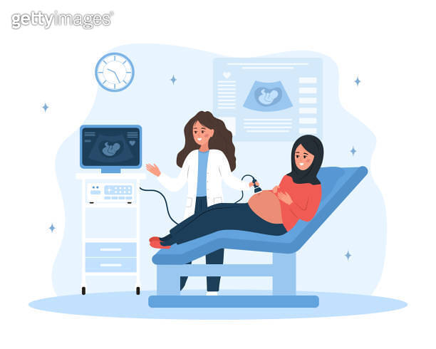 Ultrasound pregnancy screening concept. Female doctor doing fetus ...