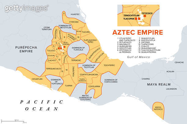 Aztec Empire with tributary provinces, Triple Alliance, history map ...