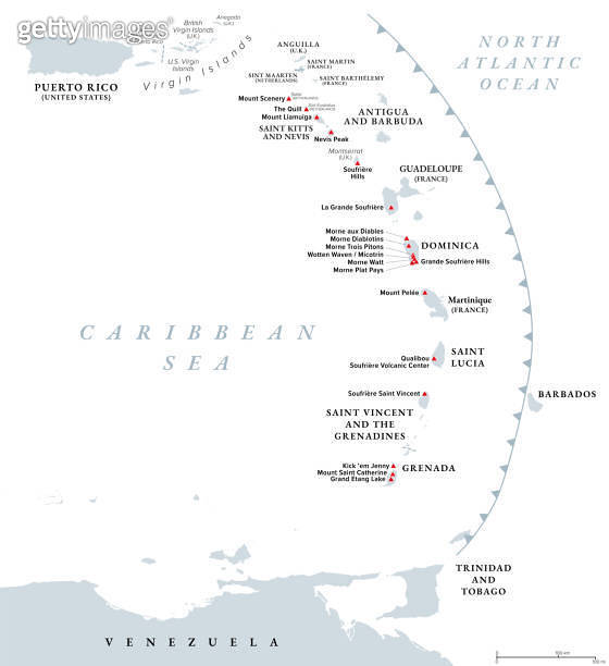 Volcanoes of the Caribbean islands, Lesser Antilles island arc ...