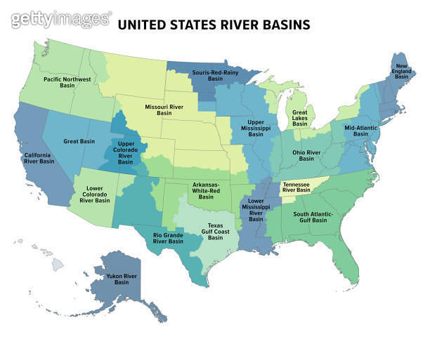 United States major river basins, political map (2062431323) 일러스트, 무료 ...