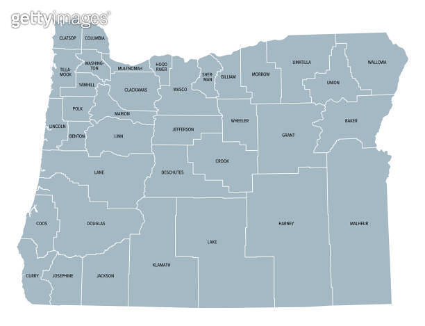 Oregon, U.S. state subdivided into 36 counties, gray political map 이미지 ...