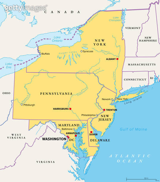 Mid-Atlantic region of the United States, political map 이미지 (2053216975 ...