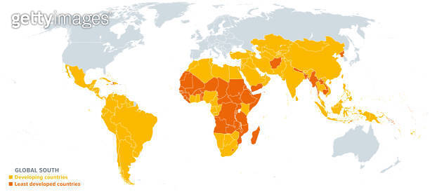 Global South, political map with developing and least developed ...