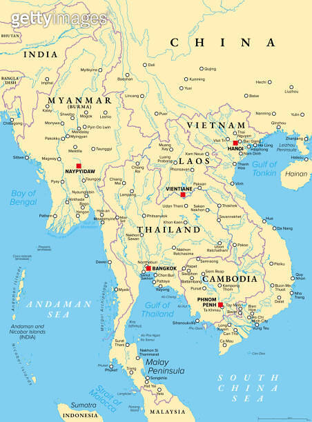 Northern part of Mainland Southeast Asia, transport political map ...