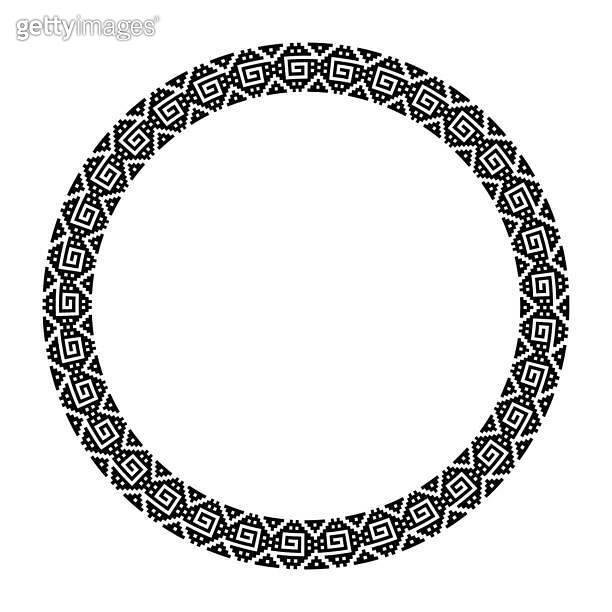 Inca stepped spiral motif, circle frame with Greek meander pattern ...