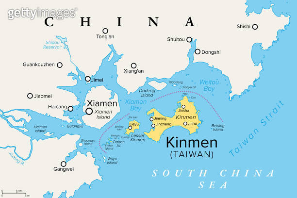 Kinmen, or also Quemoy, island group governed by Taiwan, political map ...