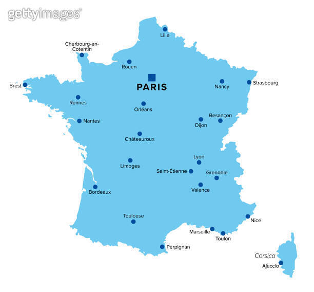 Metropolitan France silhouette, political map with capital Paris and ...