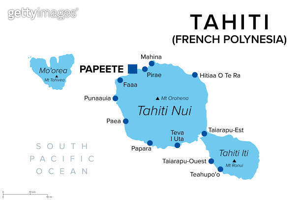 Tahiti, French Polynesia, part of the Society Islands, political map ...
