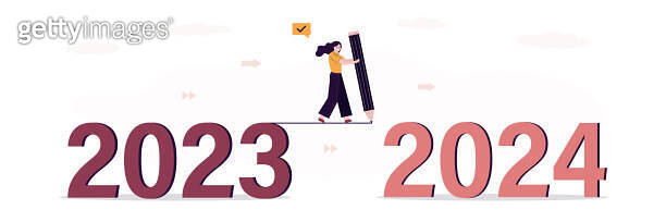 Business woman draws line from 2023 to 2024. Positive attitude and ...