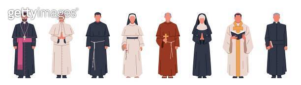 Catholic church characters. Christianity direction, people in religious ...