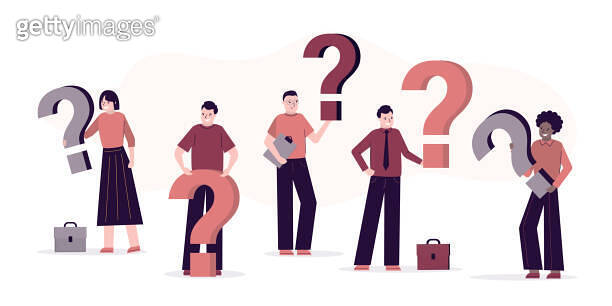 Set business people holding question marks. Concept questions and ...