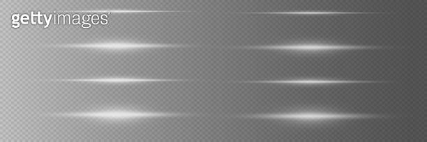 Set of white horizontal highlights. Laser beams of light. The effect of ...